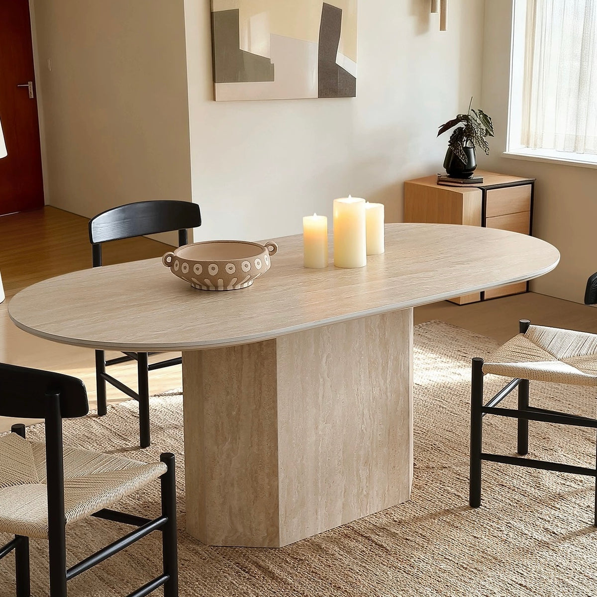 Tate Travertine-look sintered stone dining table – COMO decor